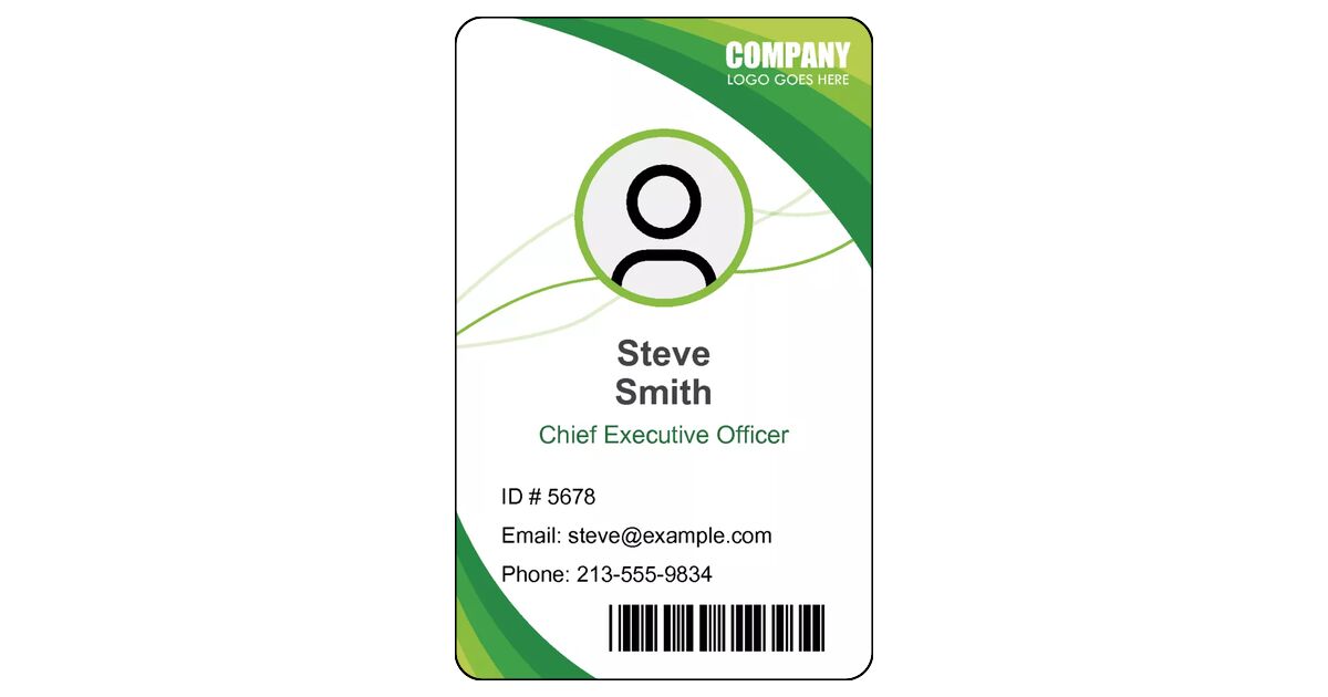 Marvellous green graphic ID card design with logo, rounded picture ...
