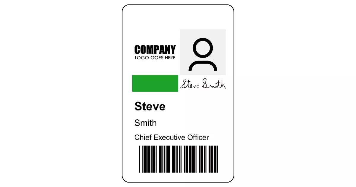 Basic portrait identification cards, with logo, signature panel, name ...