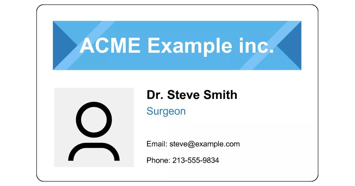 Classic hospital card design with organization name, full name, title ...