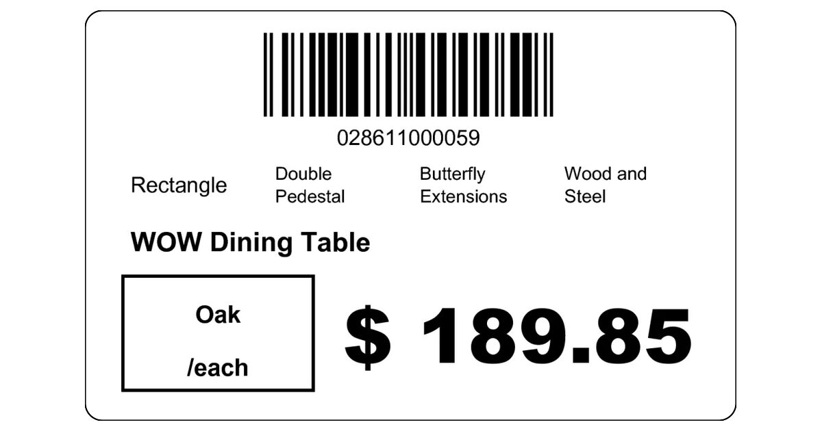 Classic supermarket price tag with features, price, barcode and product ...