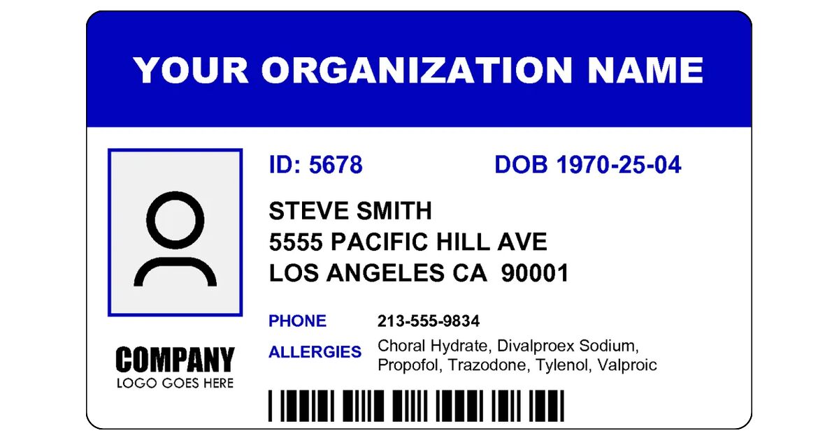 ID card with allergies information | ID Card Template | IDpack