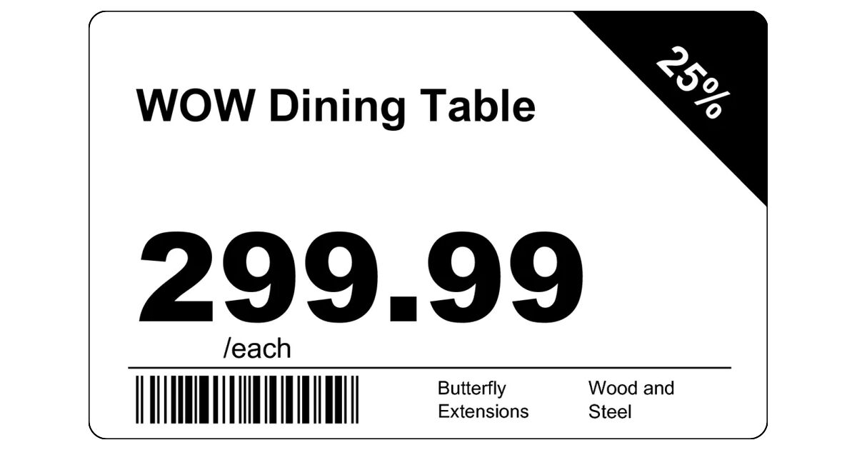 Nice price tag with a corner discount option, large price, product name ...