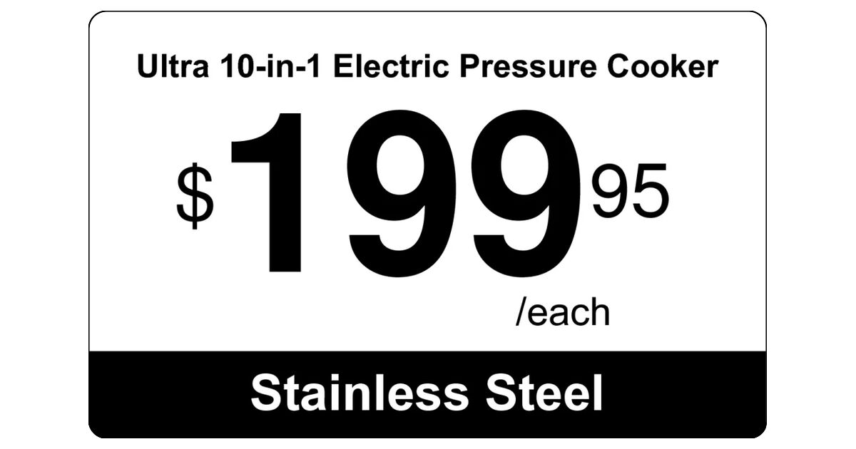 Nice price tag with high contrast feature at the bottom, product name ...